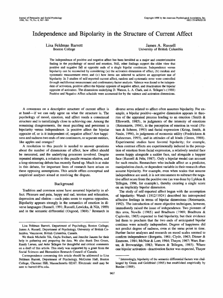 Independence and Bipolarity in The Struc | PDF | Statistical Analysis ...