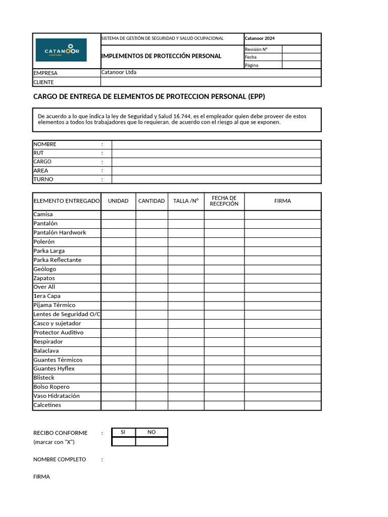 Formato Entrega Epp 2024 | PDF