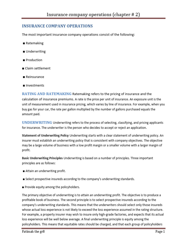 INSURANCE COMPANY OPERATIONS Chap 2 Finals-1 | PDF | Reinsurance ...
