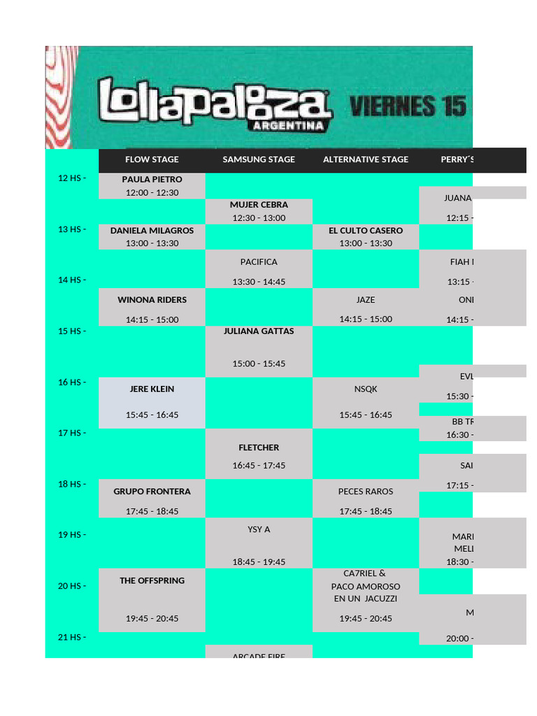 Lollapalooza 2023 Schedule Overview | PDF