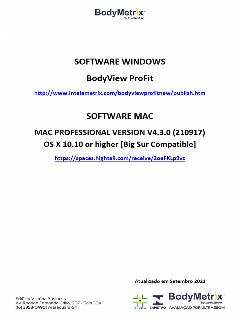 Software de Instalacao BodyMetrix | PDF