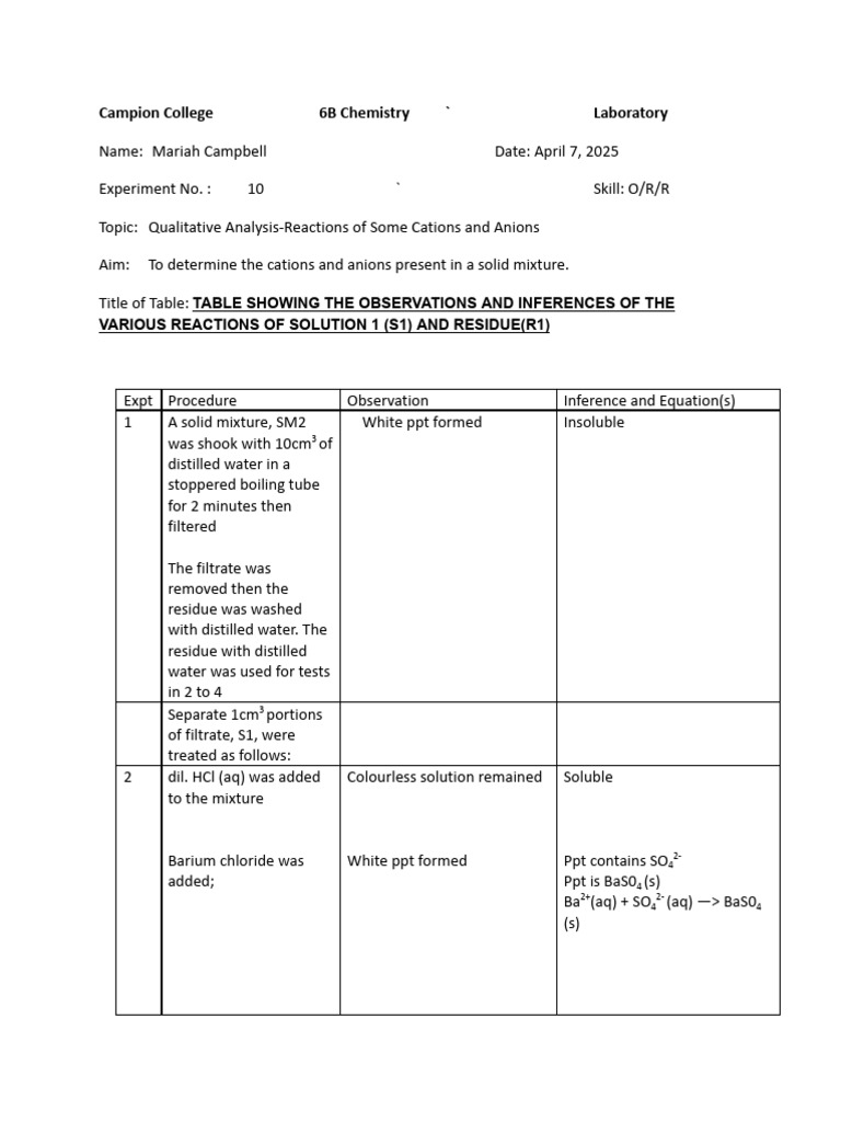 Qualitative Analysis Cations and AnionsSM2-1 | PDF | Magnesium ...