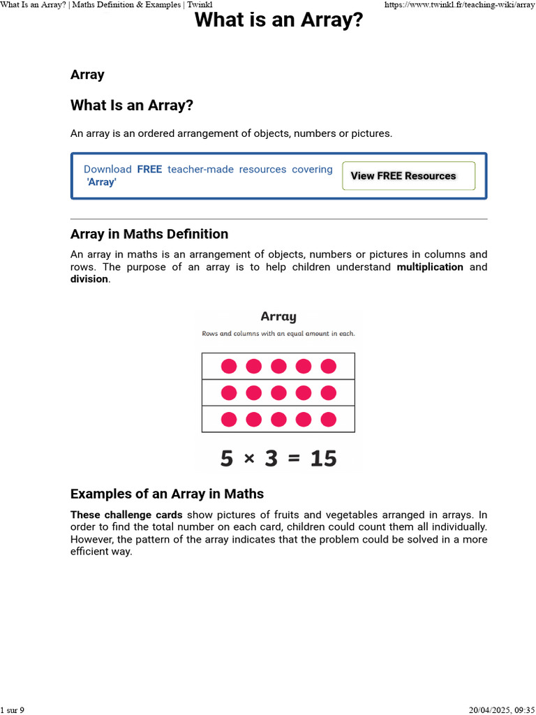What Is An Array - Maths Definition & Examples - Twinkl | PDF ...