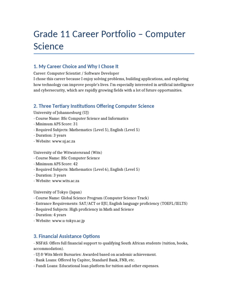 Computer Science Career Portfolio Guide | PDF | Computer Science ...