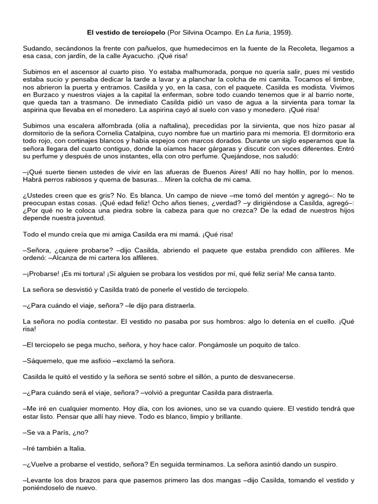 El Vestido de Terciopelo Silvina Ocampo | PDF