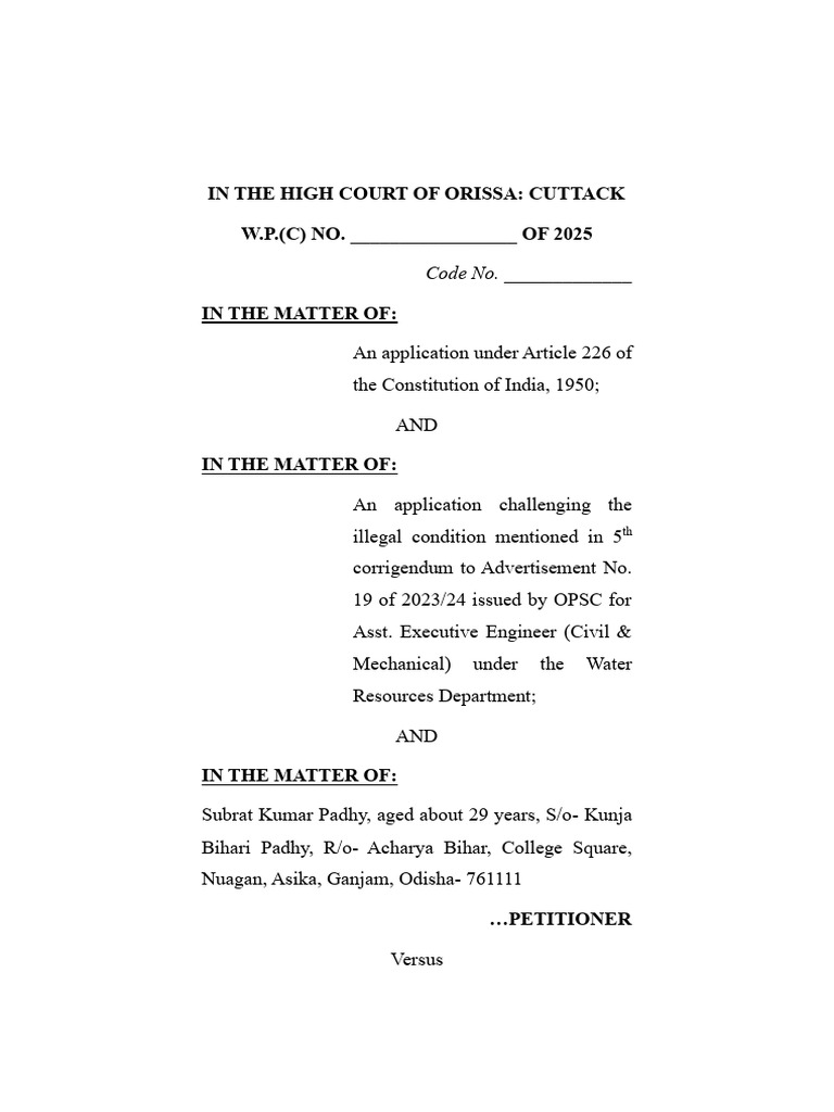 Challenge to OPSC AEE Recruitment Conditions | PDF | Affidavit | Common Law