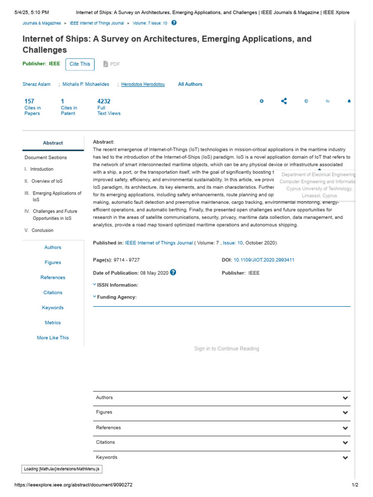 Internet of Ships - A Survey On Architectures, Emerging Applications ...