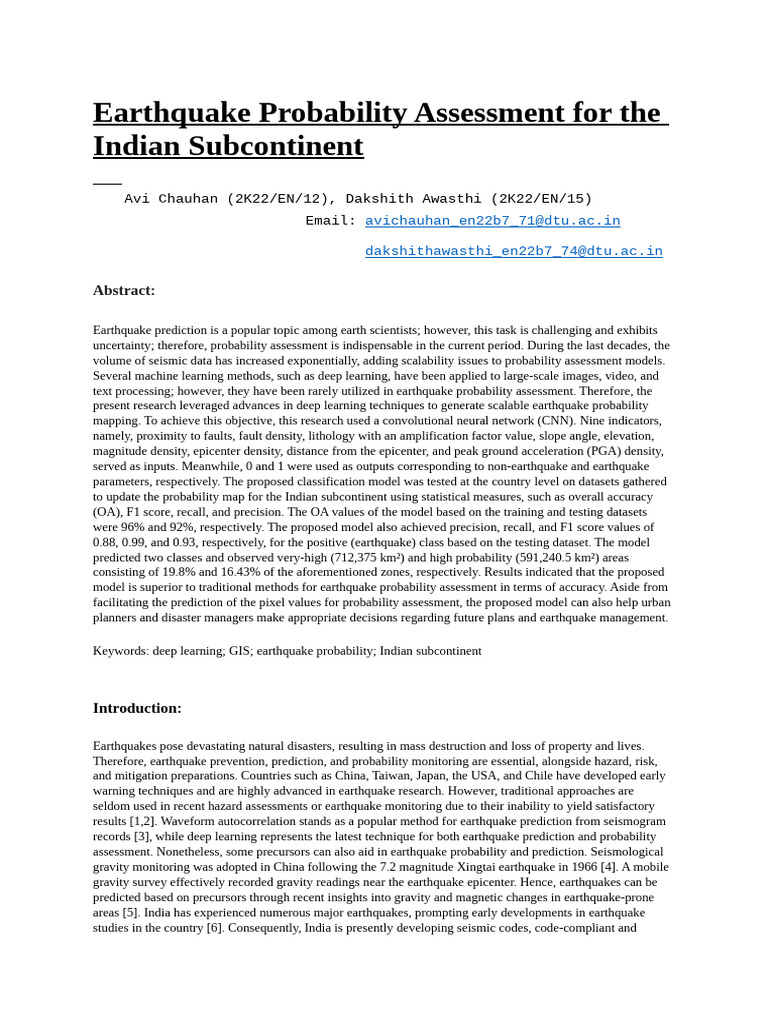 Earthquake Probability Assessment Minor Project Gis Pdf Earthquakes