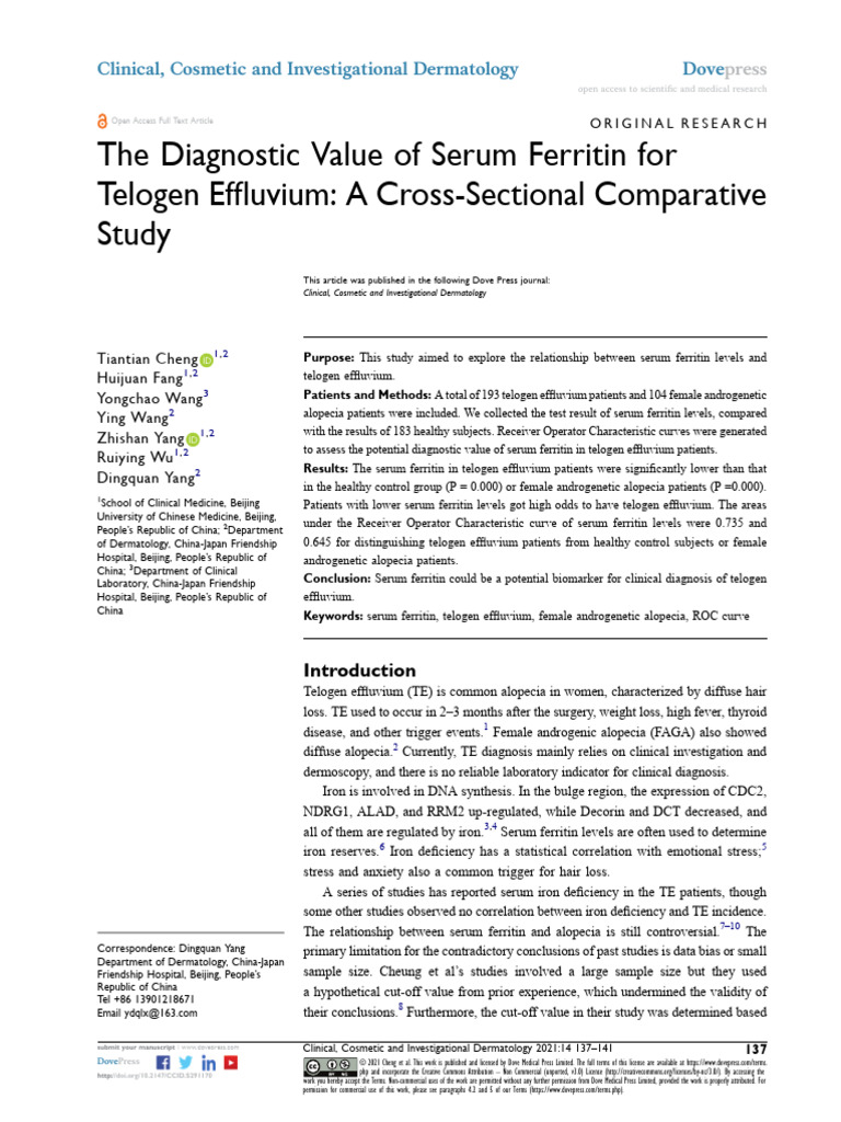 ccid-291170-the-diagnostic-value-of-serum-ferritin-for-telogen-effluvium | PDF | Sensitivity And ...