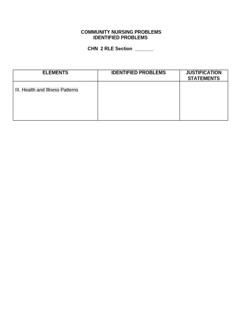 CHN2 Template of Problem Identifcation Per Section | PDF