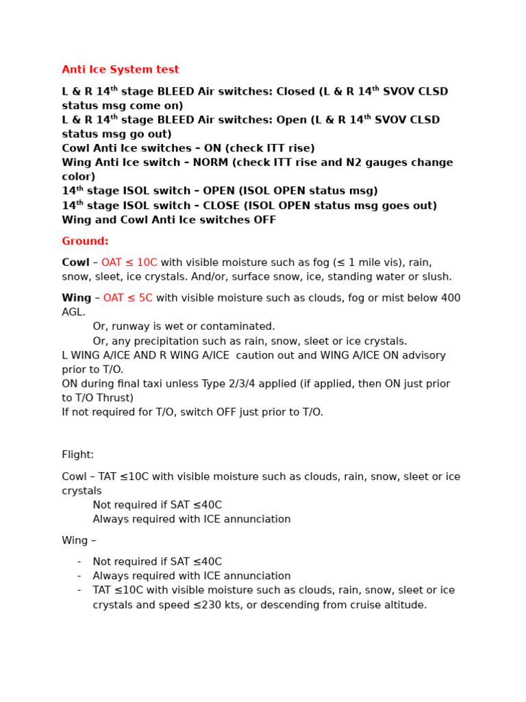 CRJ Anti Ice Procedures | PDF