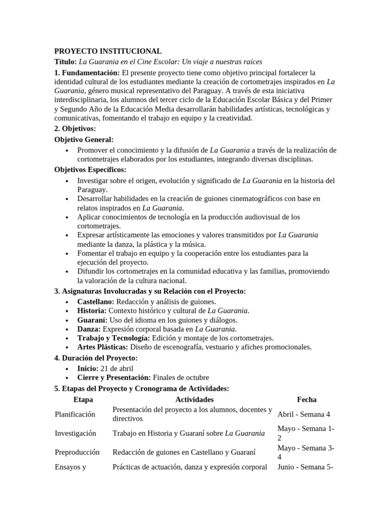 Proyecto Inst. de Cine | PDF | Enseñando | Evaluación