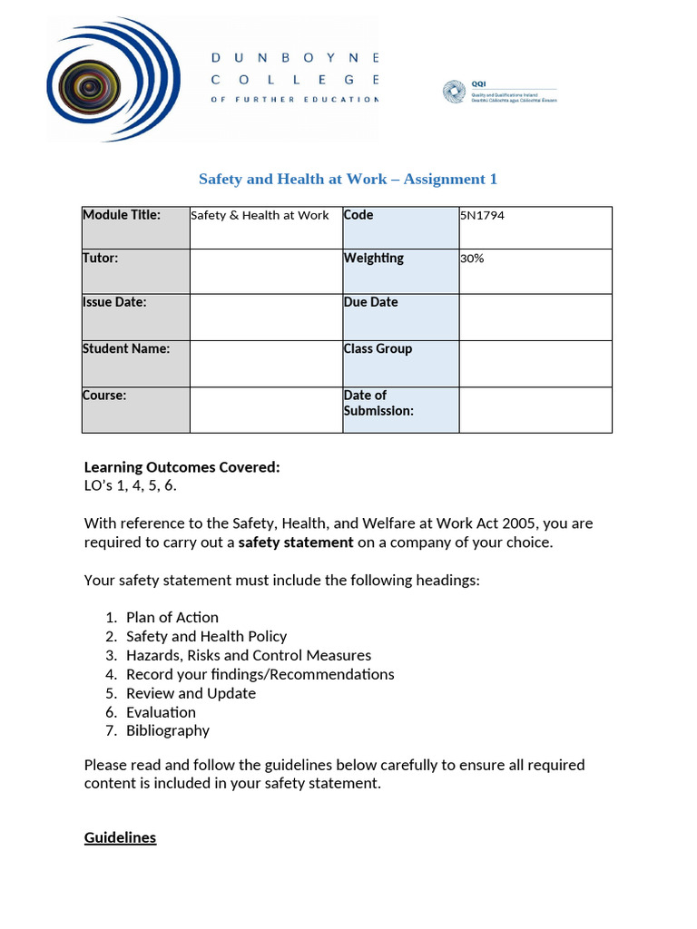 Assignment 1 Brief Guidelines | PDF | Risk | Safety