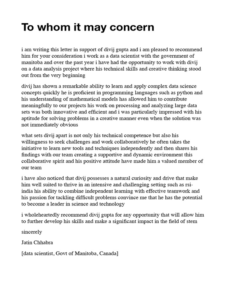 Referance Letter Divij Gupta | PDF
