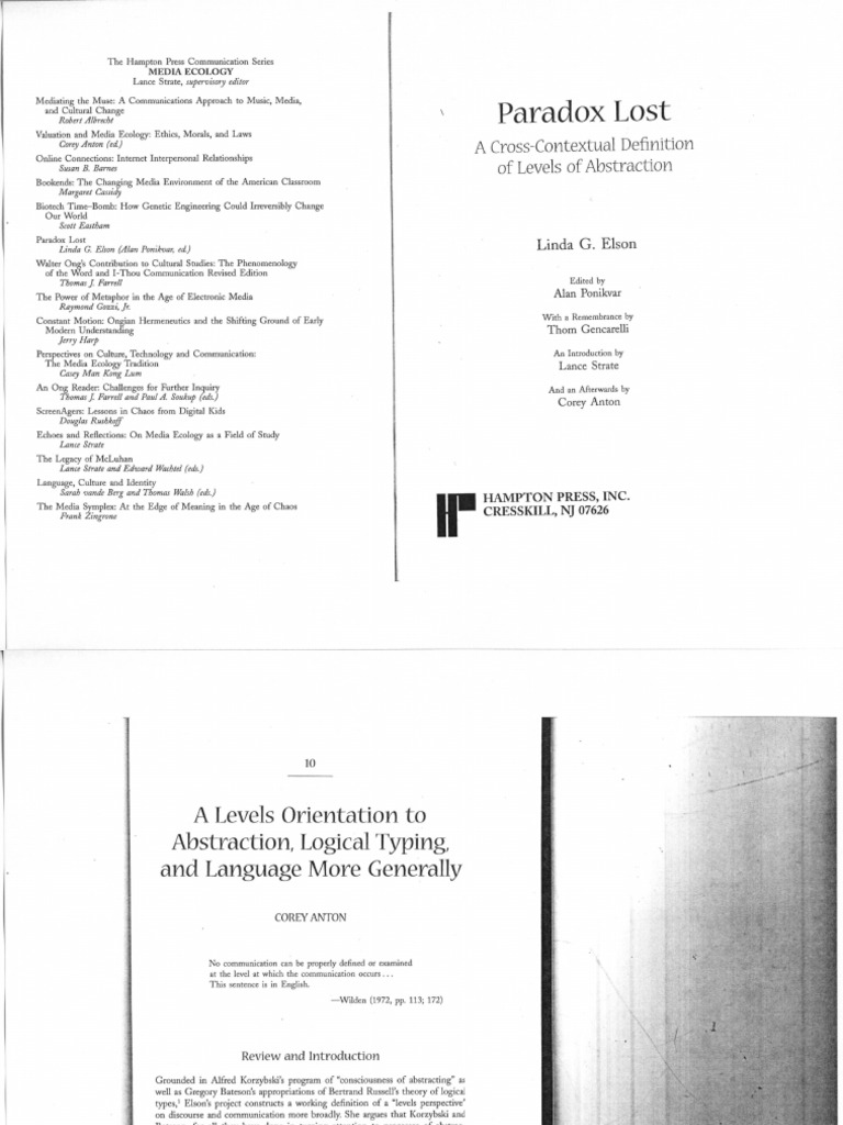 Corey Anton - A Levels of Orientation To Abstraction Logical Typing and ...