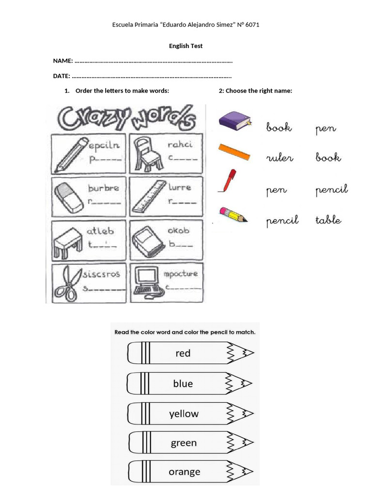 English Test - 5th Grade | PDF