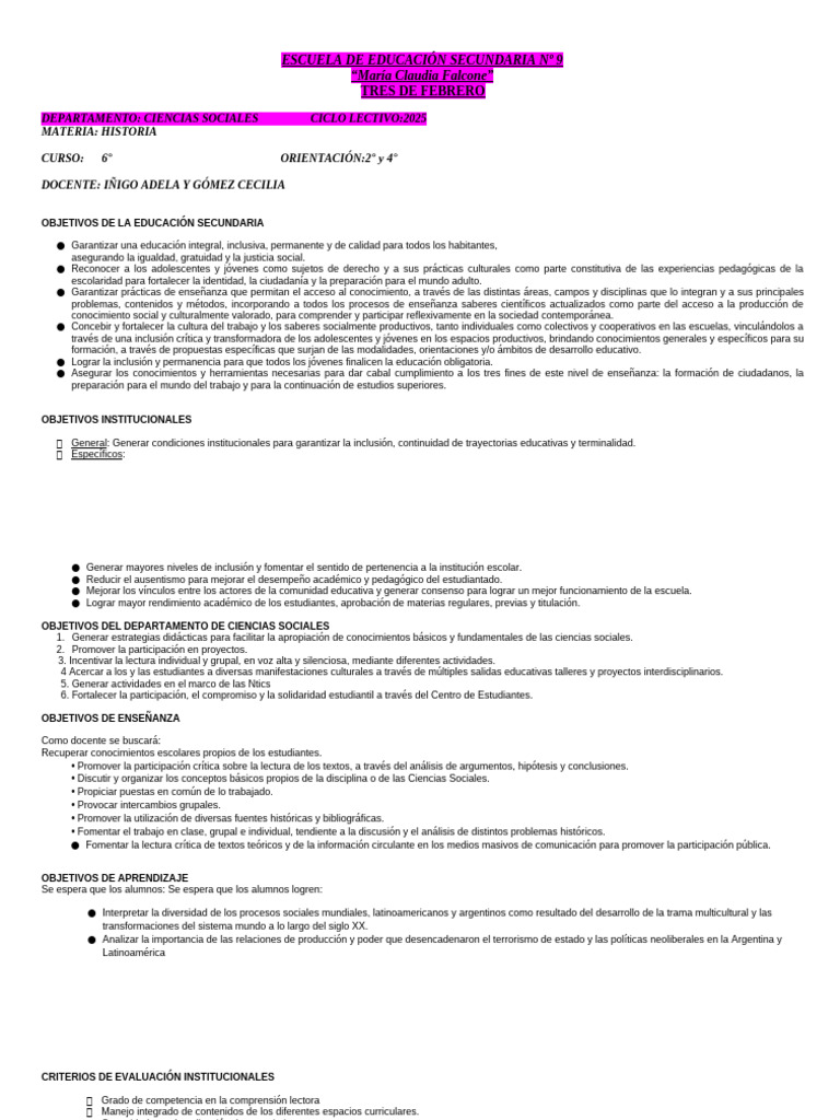 25 M9 6° PLANIFICACION Historia (Recuperado) VALIDO | PDF | Inclusión (Educación) | Enseñando