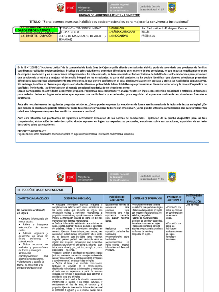 4to Unidad de Aprendizaje 1 | PDF | Aprendizaje | Las emociones