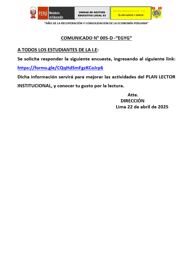 Comunicado Plan Lector - Estudiante | PDF