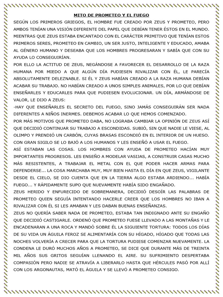 Mitos Prometeo y El Fuego-La Caja de Pandora | PDF | Prometeo