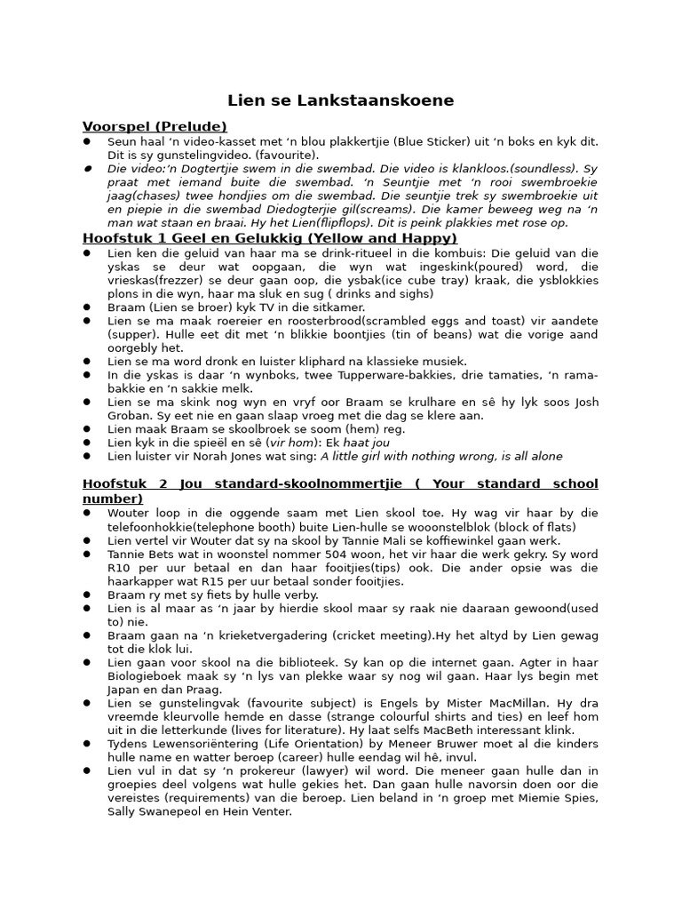 Lien Se Lankstaanskoene - Summary | PDF