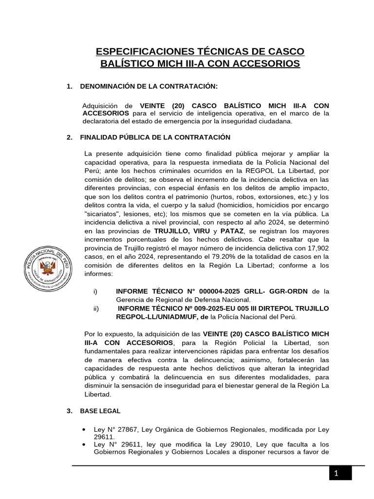 Especificacion Tecnica de Casco Balistico 02 Mayo 2025 | PDF | Policía | Laboratorios