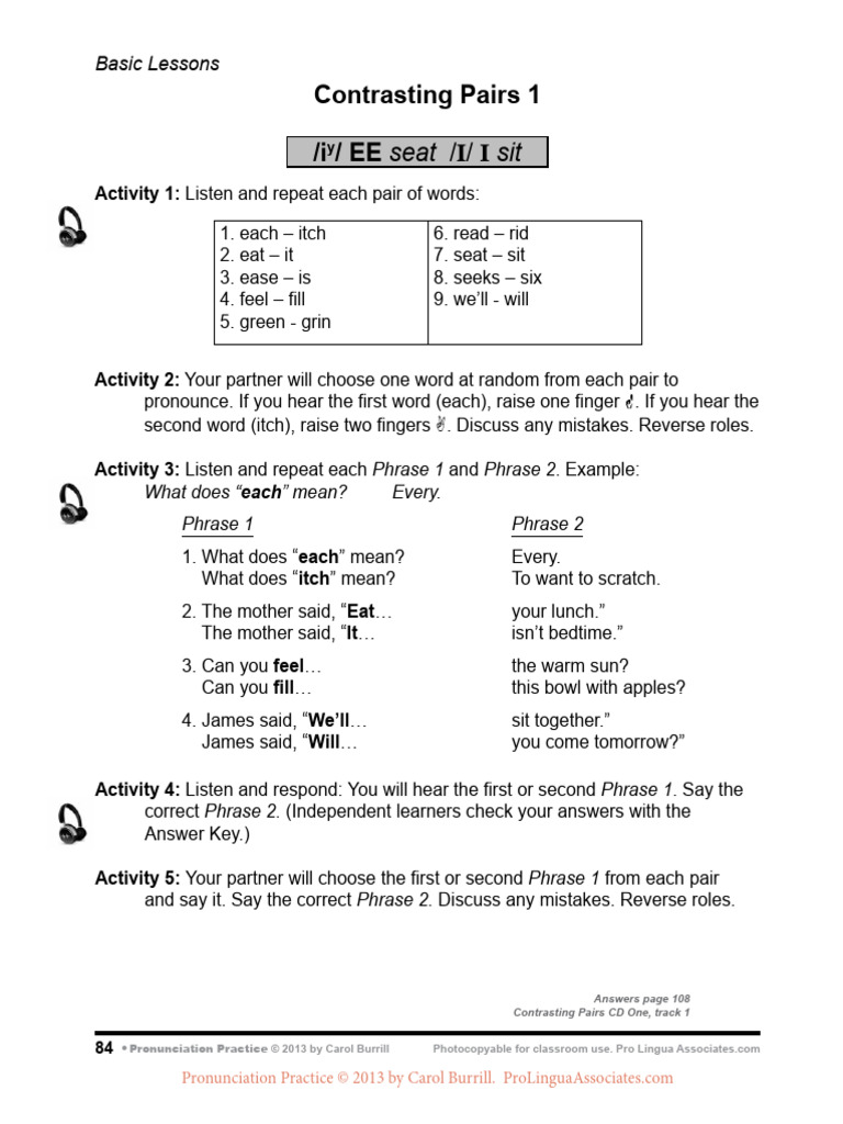 Contrasting Pairs for Pronunciation Practice | PDF | Linguistics | Learning