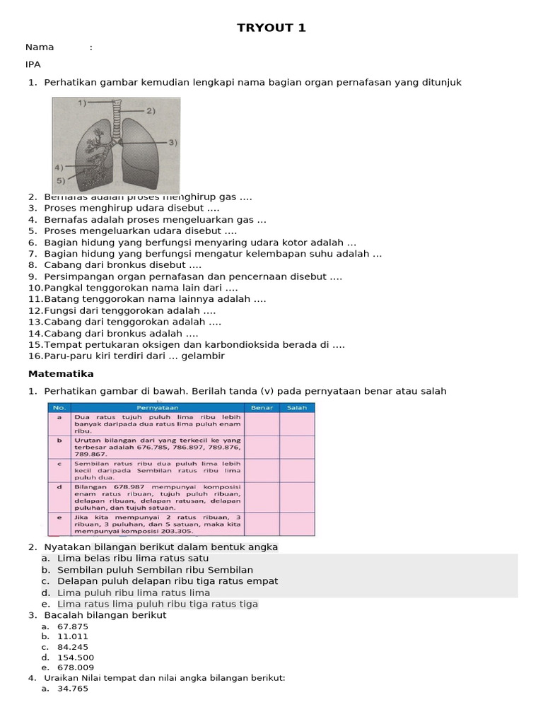 SOAL Pemantapan Materi IPA MTK Bindo Kelas 5 | PDF