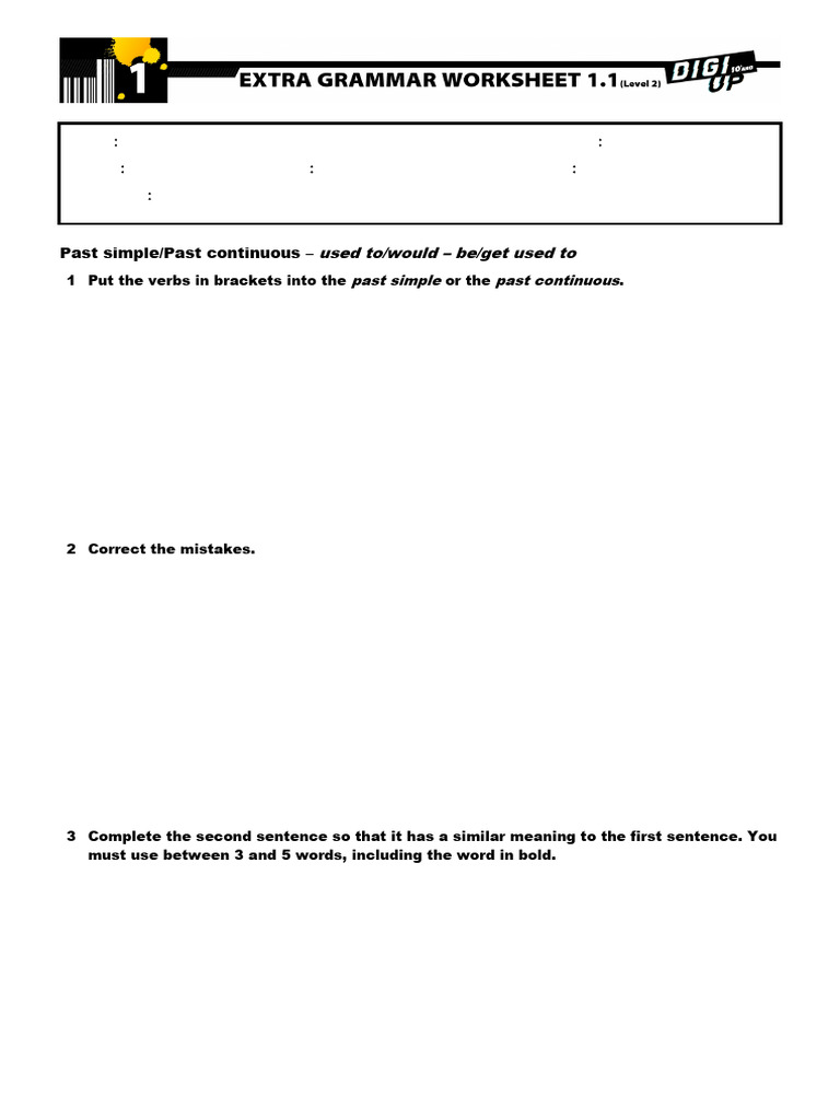 Extra Grammar Worksheet - Past Simple-Past Continuous-Level 2 | PDF ...