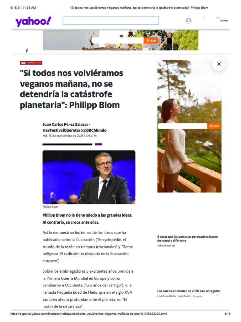 Si Todos Nos Volviéramos Veganos Mañana, No Se Detendría La Catástrofe Planetaria - Philipp Blom ...