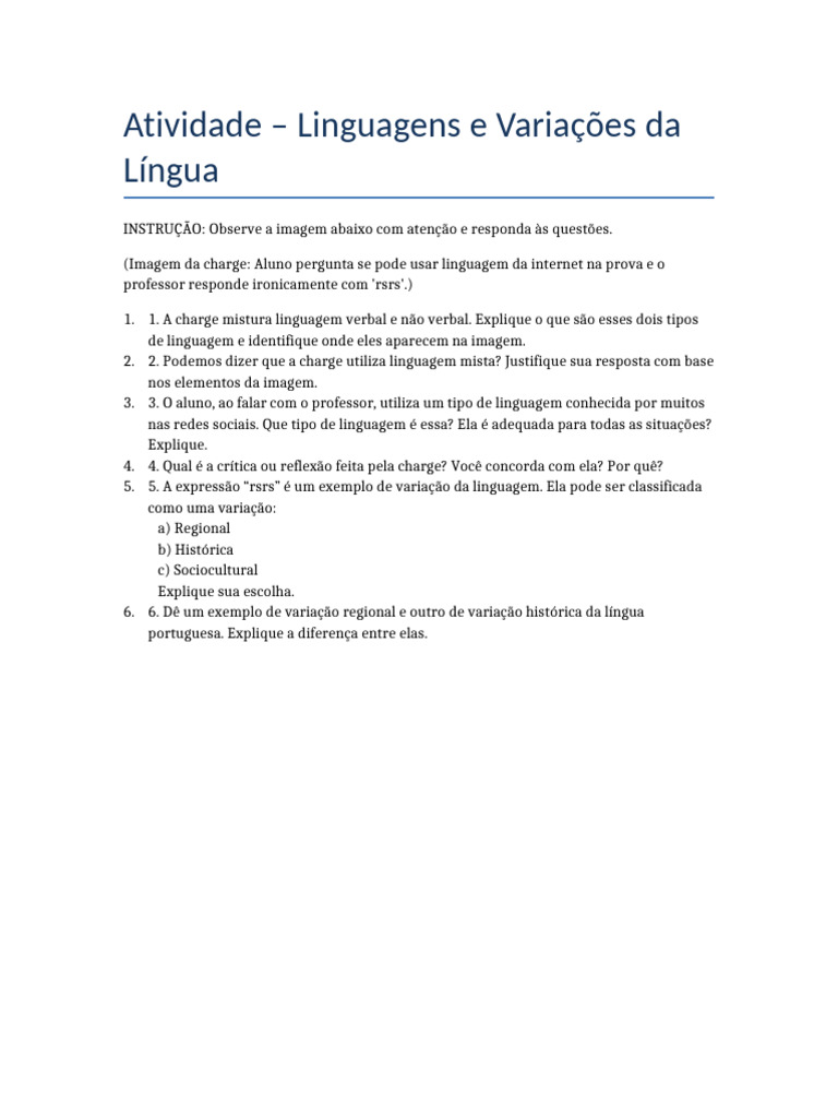 Atividade Linguagens EJA | PDF