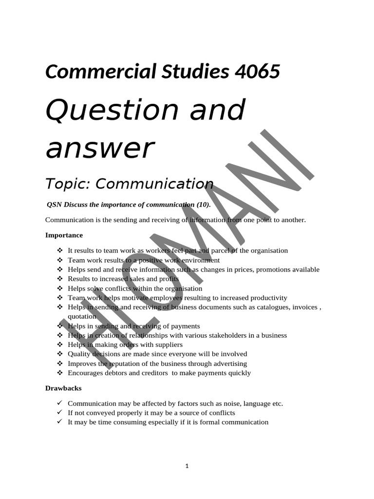 Commercial Question and Answer | PDF | Communication | Debt