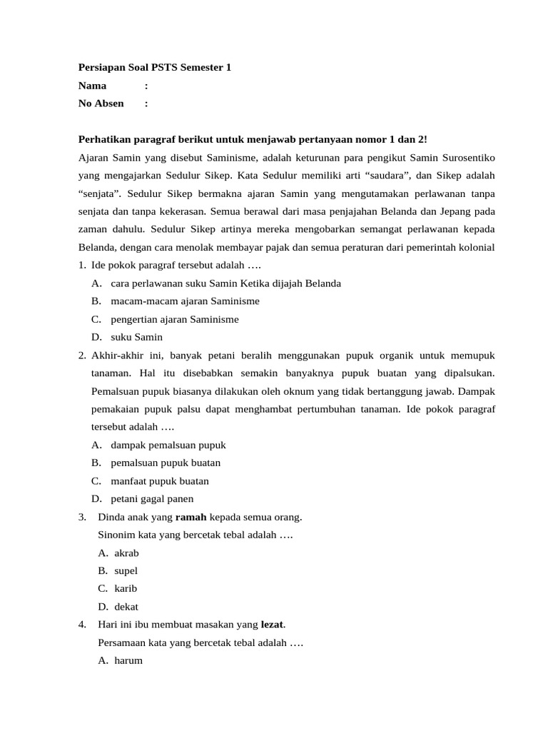 Persiapan Soal PSTS | PDF