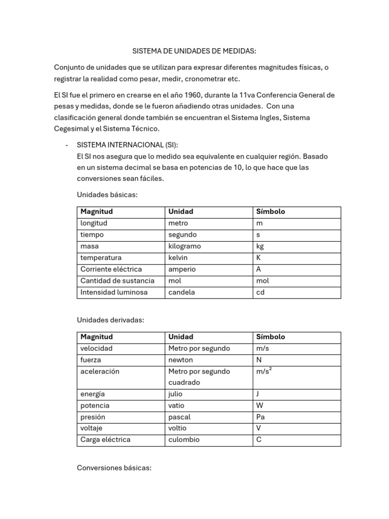 Sistemas de Unidades de Medida Comparados | PDF | Sistema Internacional ...