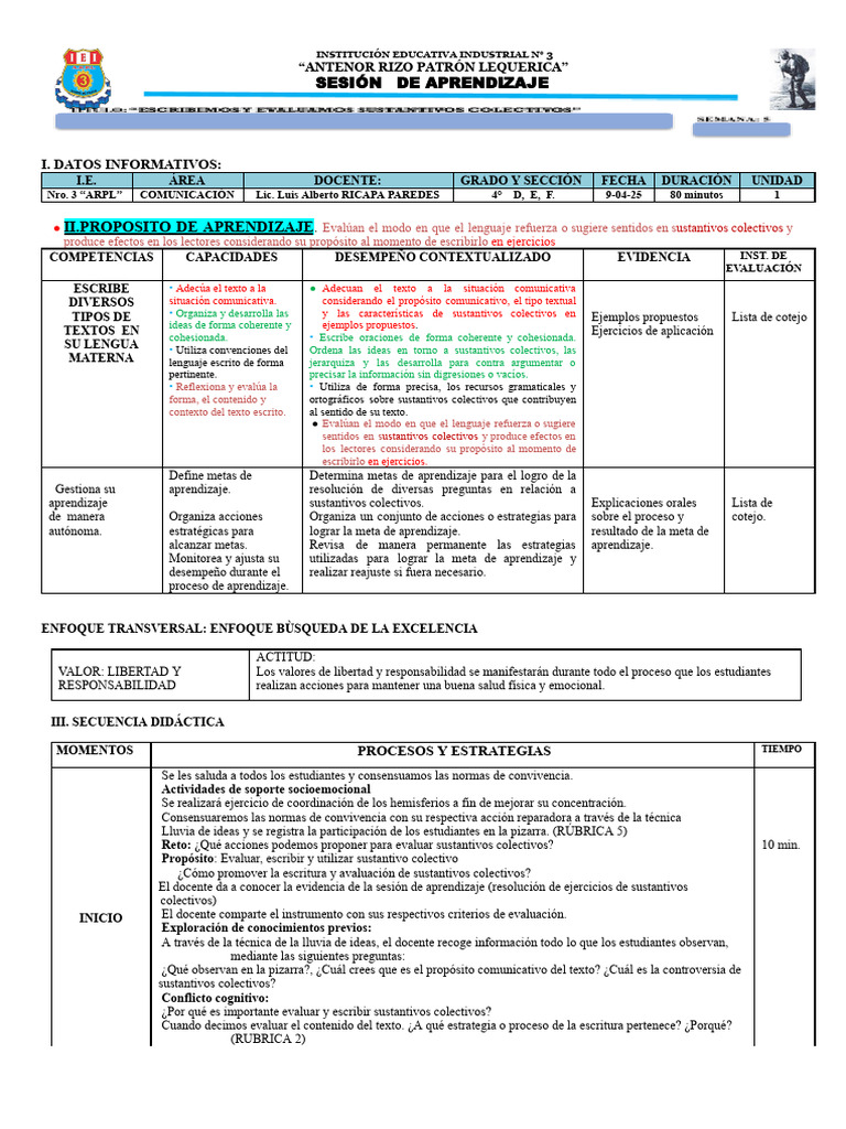 Sesi-N de Aprendizaje 4 - Semana 5-2025 | PDF | Aprendizaje | Evaluación