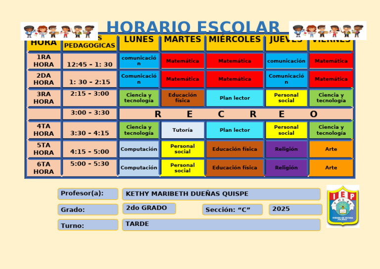 Horario Escolar 2025 | PDF