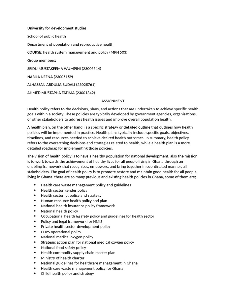 Health Policy Assignment | PDF | Health Policy | Health Care