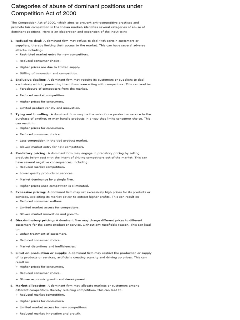 Abuse of Dominant Position Under Competition Act, 2002 - Ipleaders 2 ...