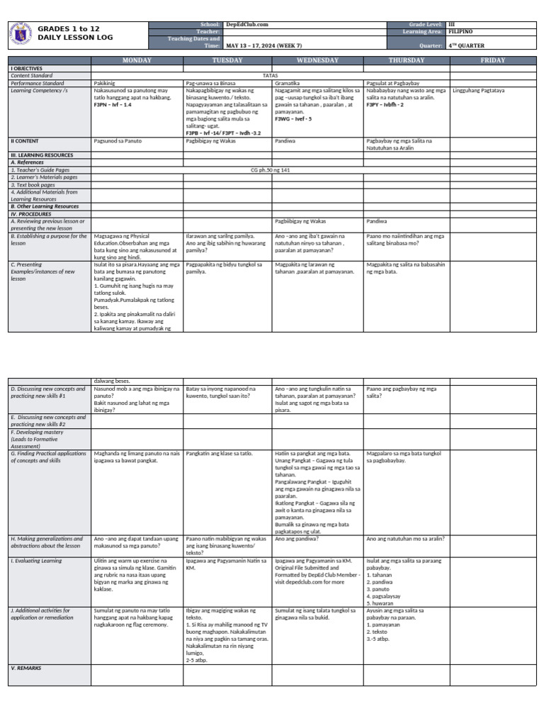 DLL Filipino 3 q4 w7 | PDF