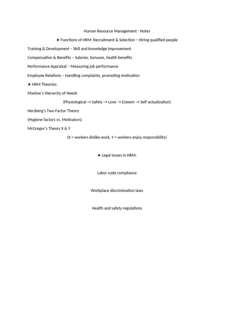 HRM Functions, Theories, and Legal Issues | PDF