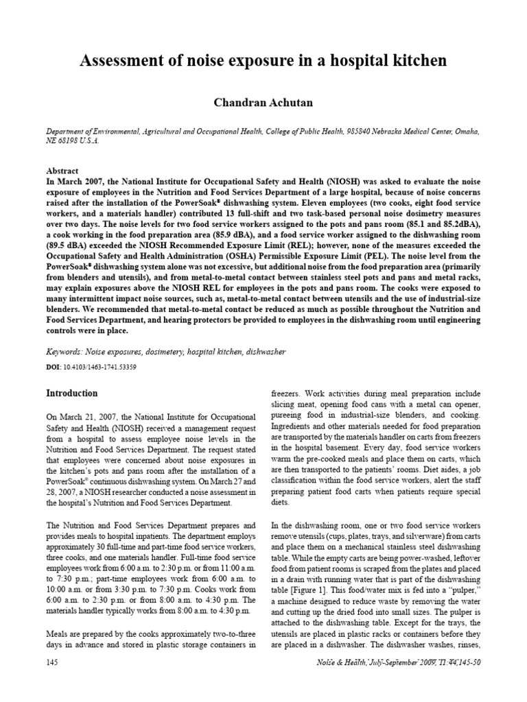 Assessment of Noise Exposure in A Hospital Kitchen. | PDF | Noise ...
