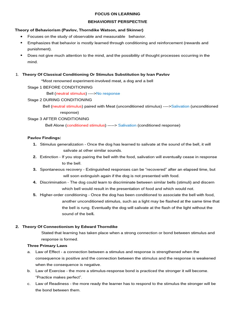 Module Behaviorist Perspective 1 1 | PDF | Classical Conditioning | Reinforcement