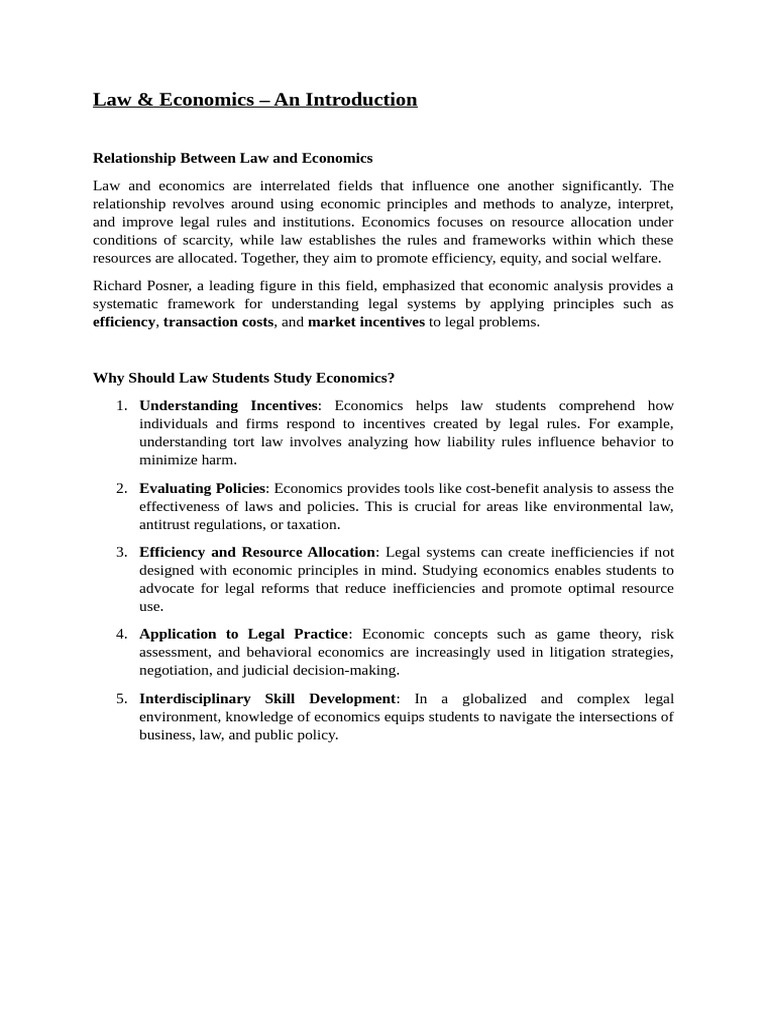 Class 1 - Introduction To Law & Economics | PDF | Law And Economics ...