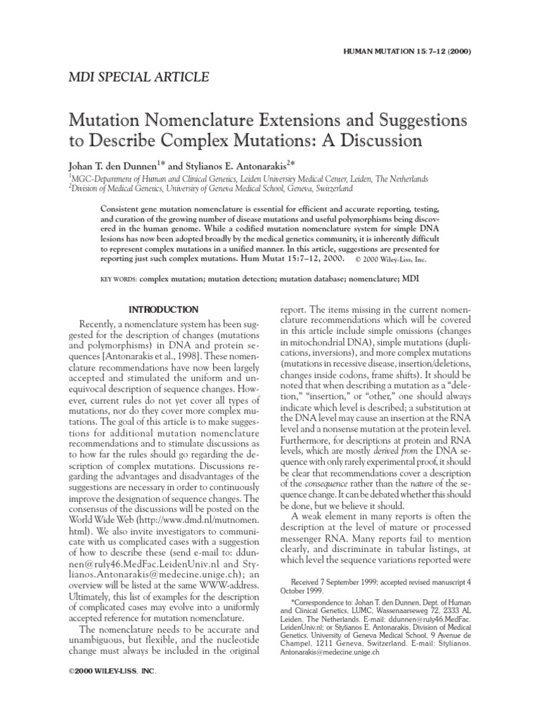 Complex Mutation Nomenclature Guide | PDF | Genetic Code | Mutation