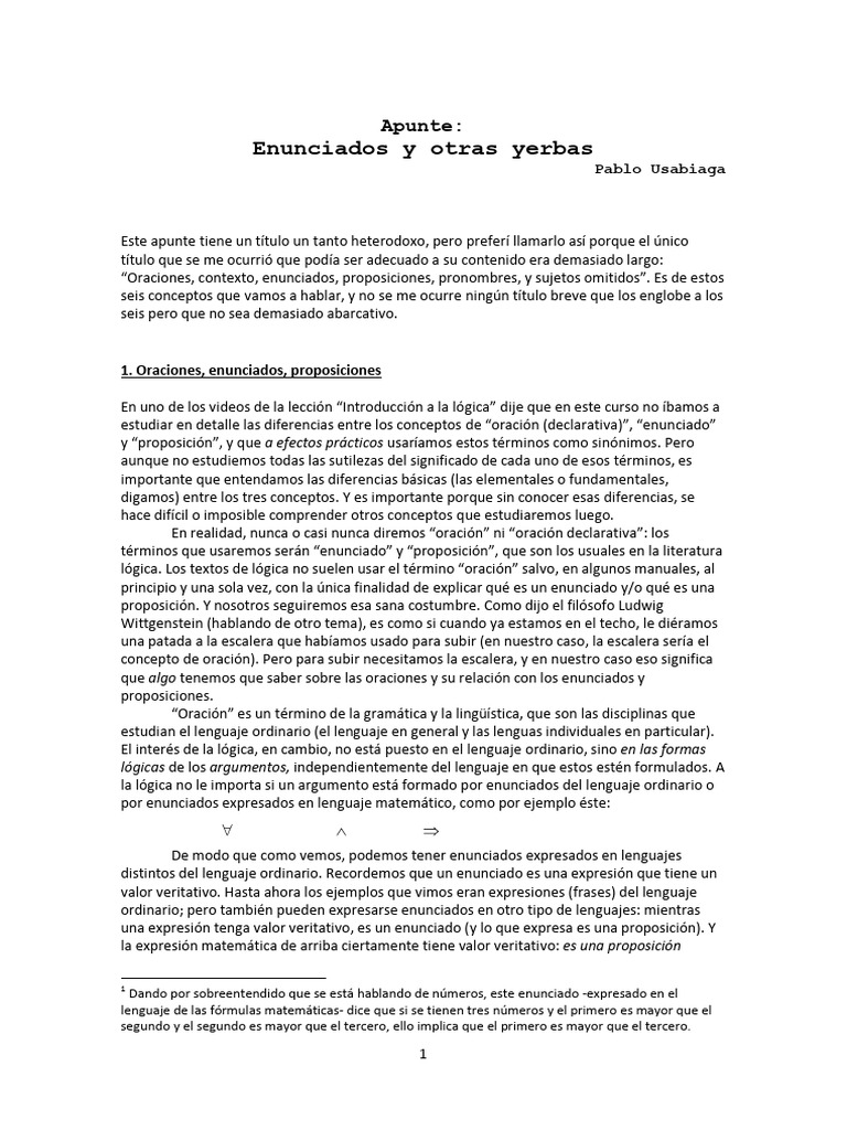 Apunte - Enunciados y Otras Yerbas | PDF | Proposición | Oración (Lingüística)