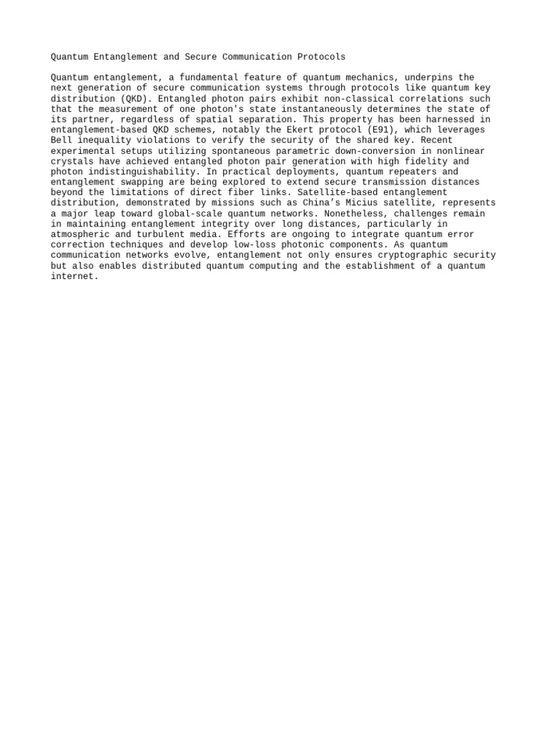 Quantum Entanglement and Secure Communication Prot | PDF