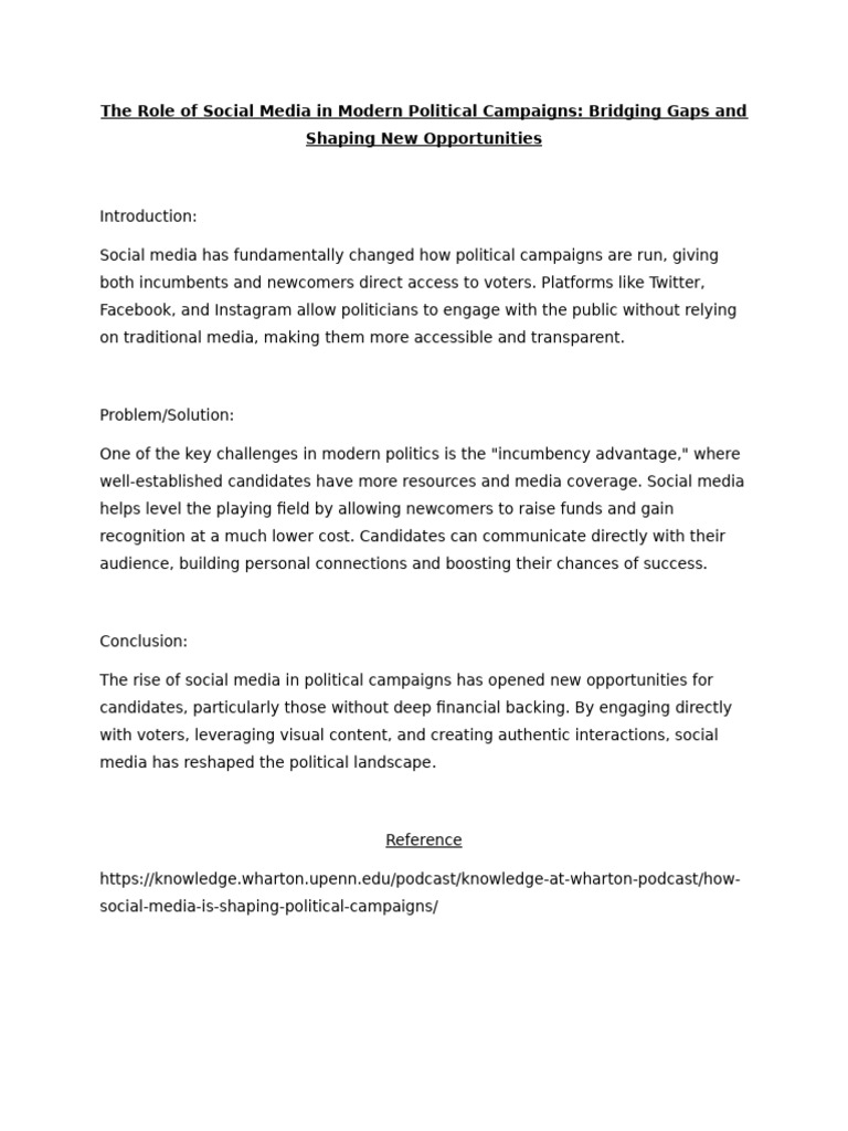 Social Media in Modern Politics | PDF