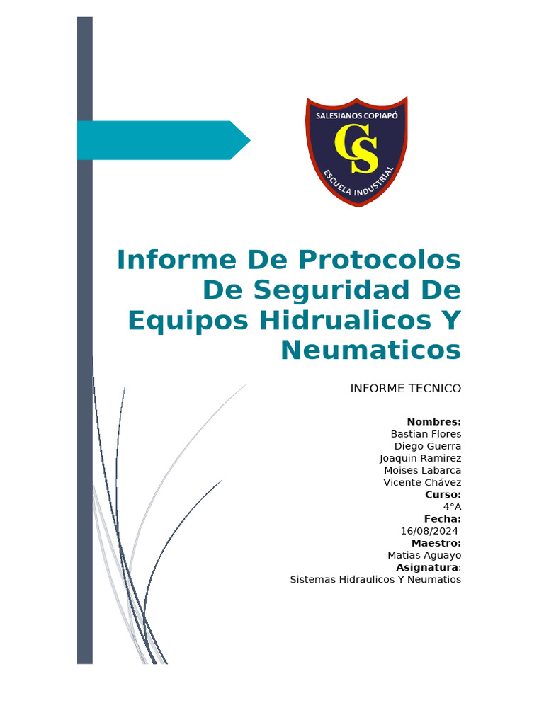 Informe de Protocolos de Seguridad de Equipos Hidrualicos Y Neumaticos | PDF | Neumático ...