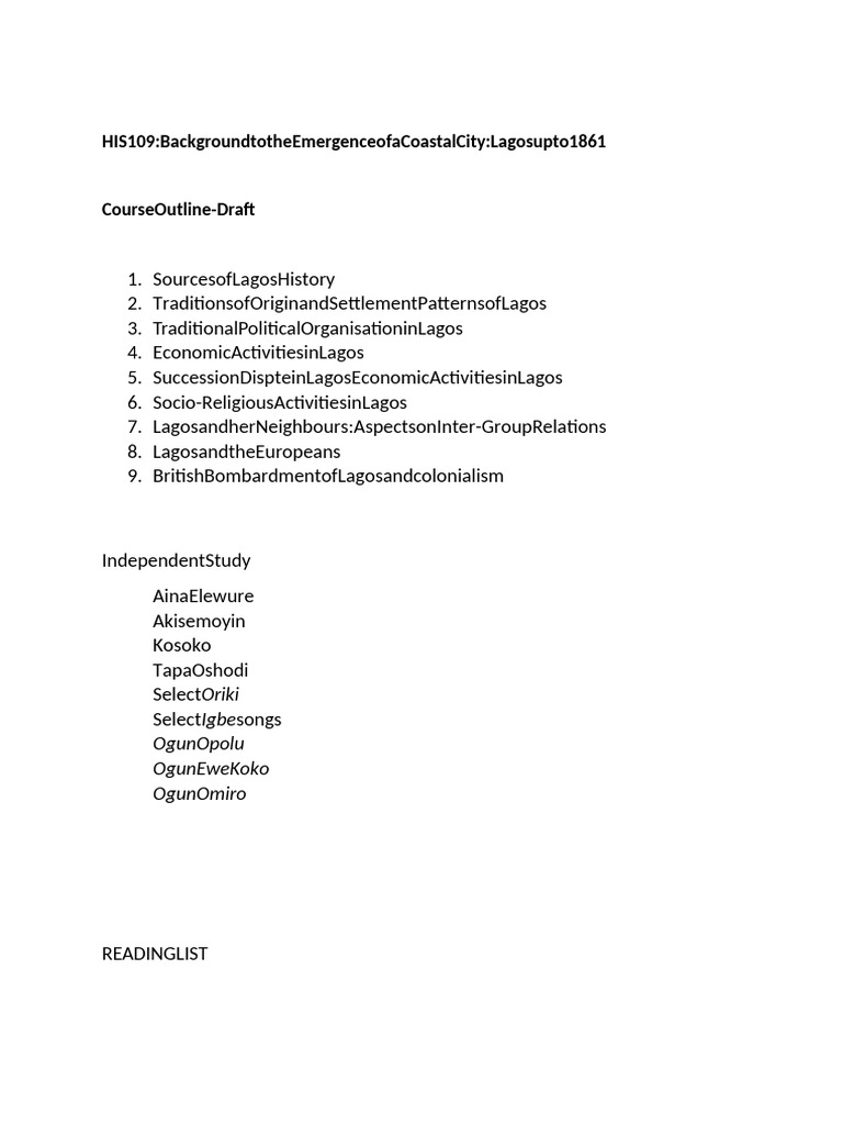 HIS 109 - COURSE OUTLINE_023307 | PDF