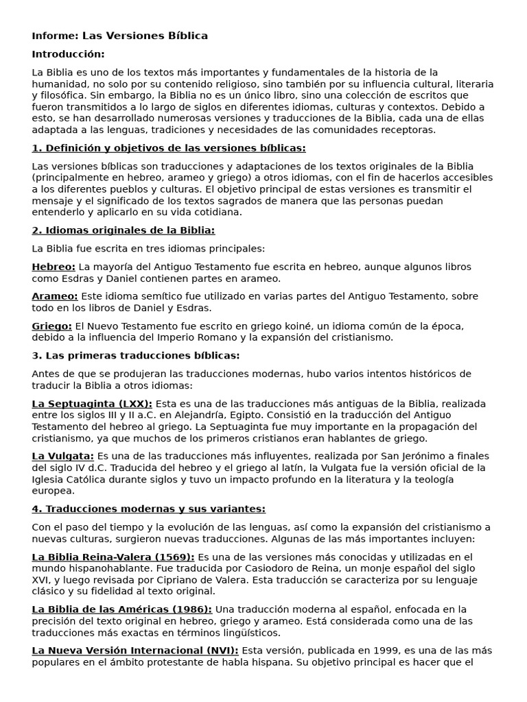 Las Versiones Biblicas | PDF | Biblia | Traducciones